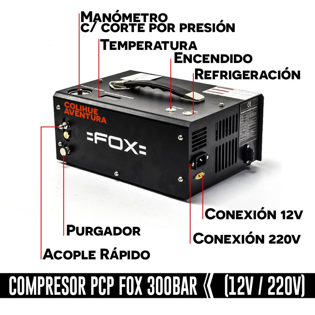 Compresor PCP Fox 300bar // 12-220 volt // Mod. 2021 - Colihue Aventura