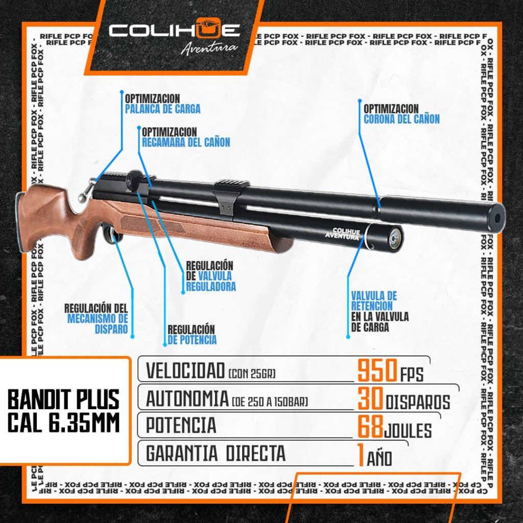 Rifle PCP Fox Bandit Plus (cal 6,35mm) - Colihue Aventura